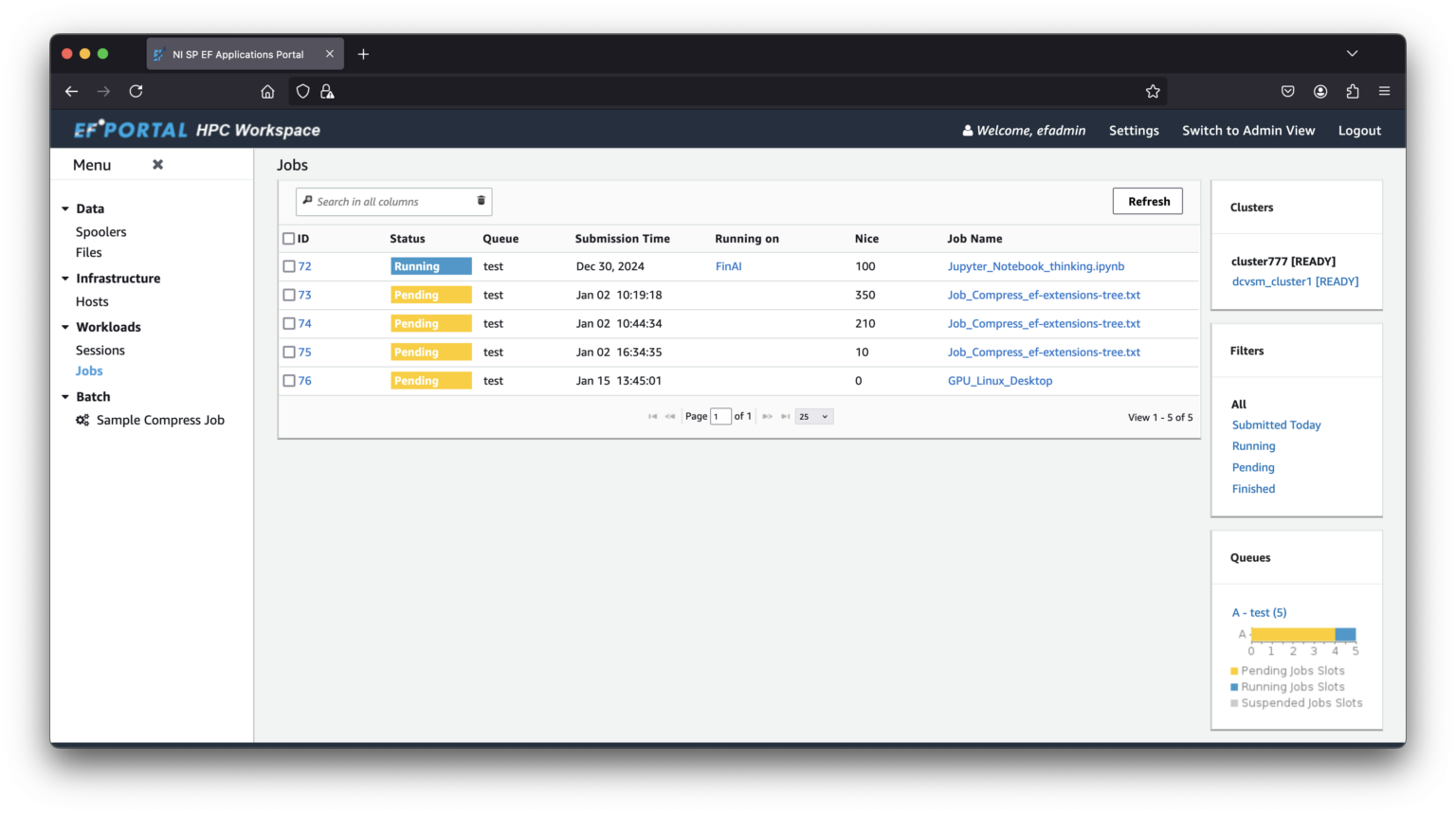 NI SP EF Portal - HPC Portal & Management Software | NI SP
